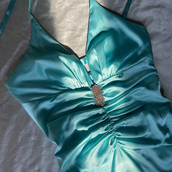 Jessica McClintock | Dresses | Y2k Jessica Mcclintock Turquoise Satin Prom Gown | Poshmark